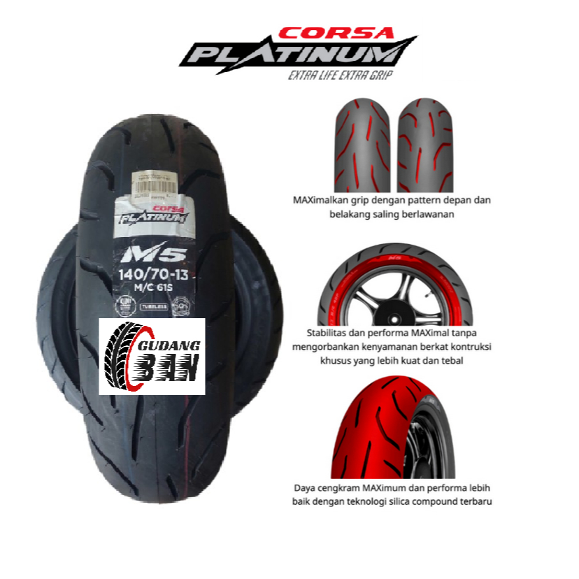Jual BAN MOTOR CORSA TUBELESS 140 / 70 - 13 M5 PLATINUM NMAX Belakang ...