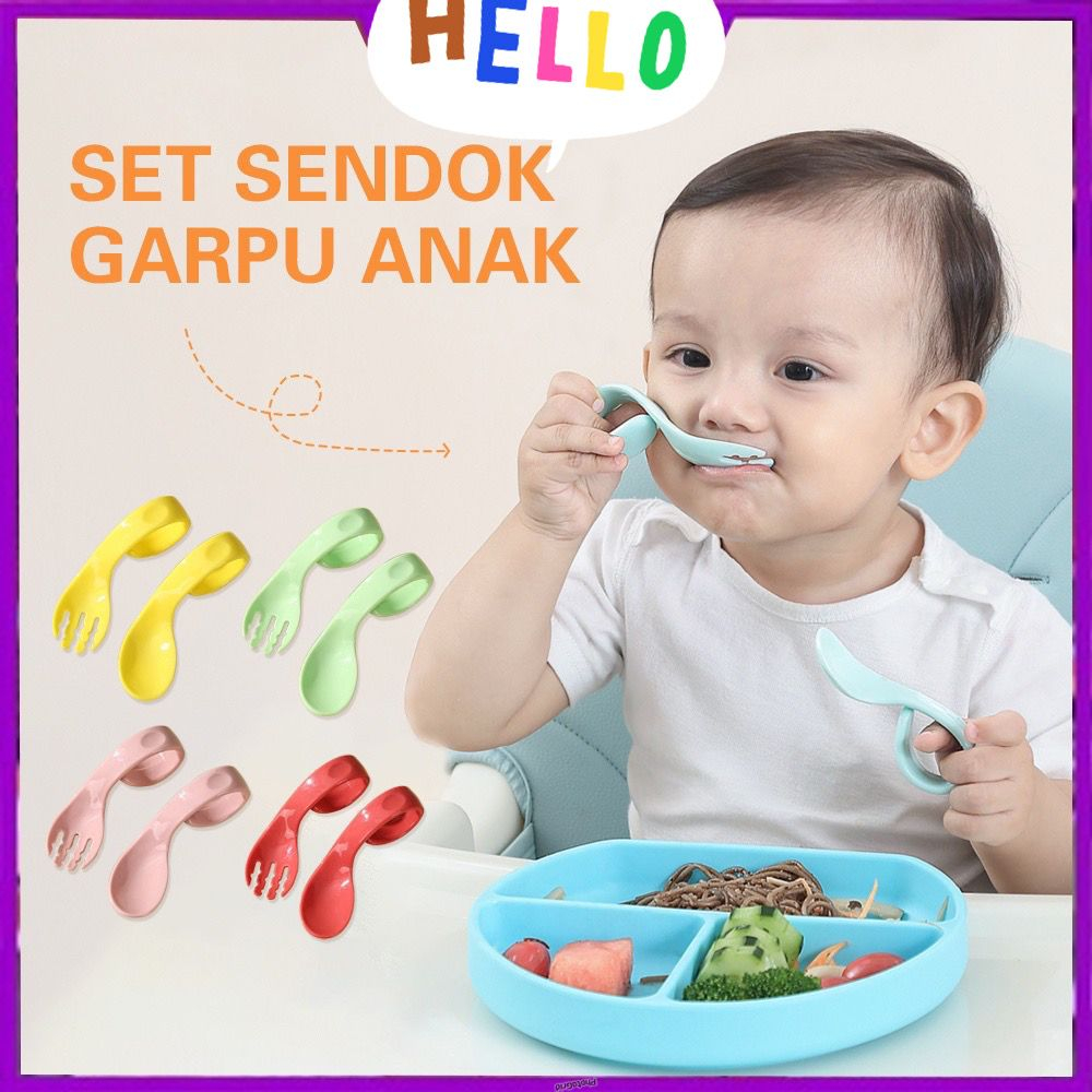 Jual Sendok Garpu Anak Bayi Belajar Makan Bengkok Training Spoon Baby 2 in1 | Shopee Indonesia