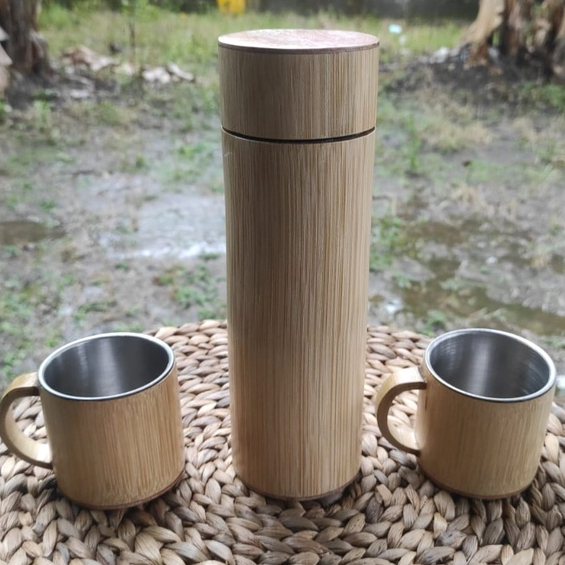 Jual Paket Termos Tumbler Botol Bambu Tahan Panas dan Dingin Termasuk ...