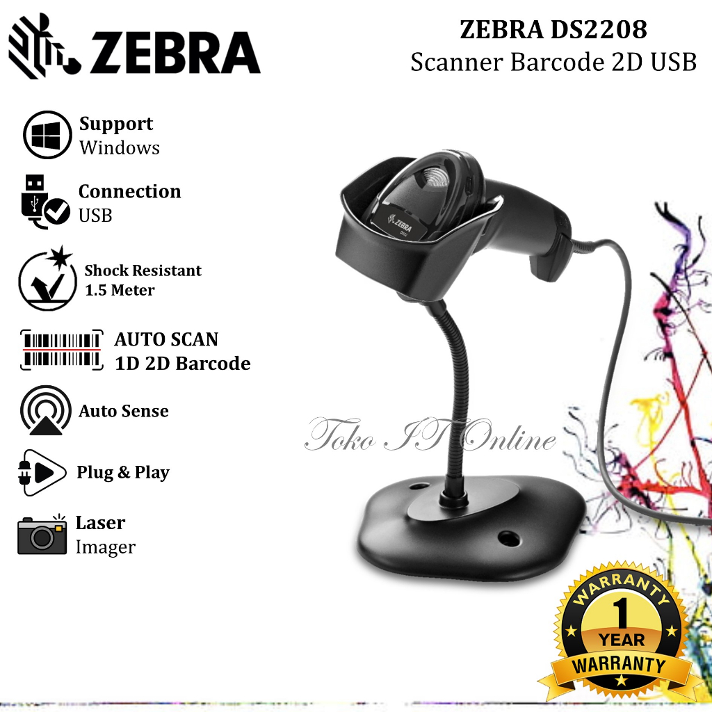 Jual Barcode Scanner Zebra Symbol DS2208 DS 2208 1D 2D USB Handheld ...