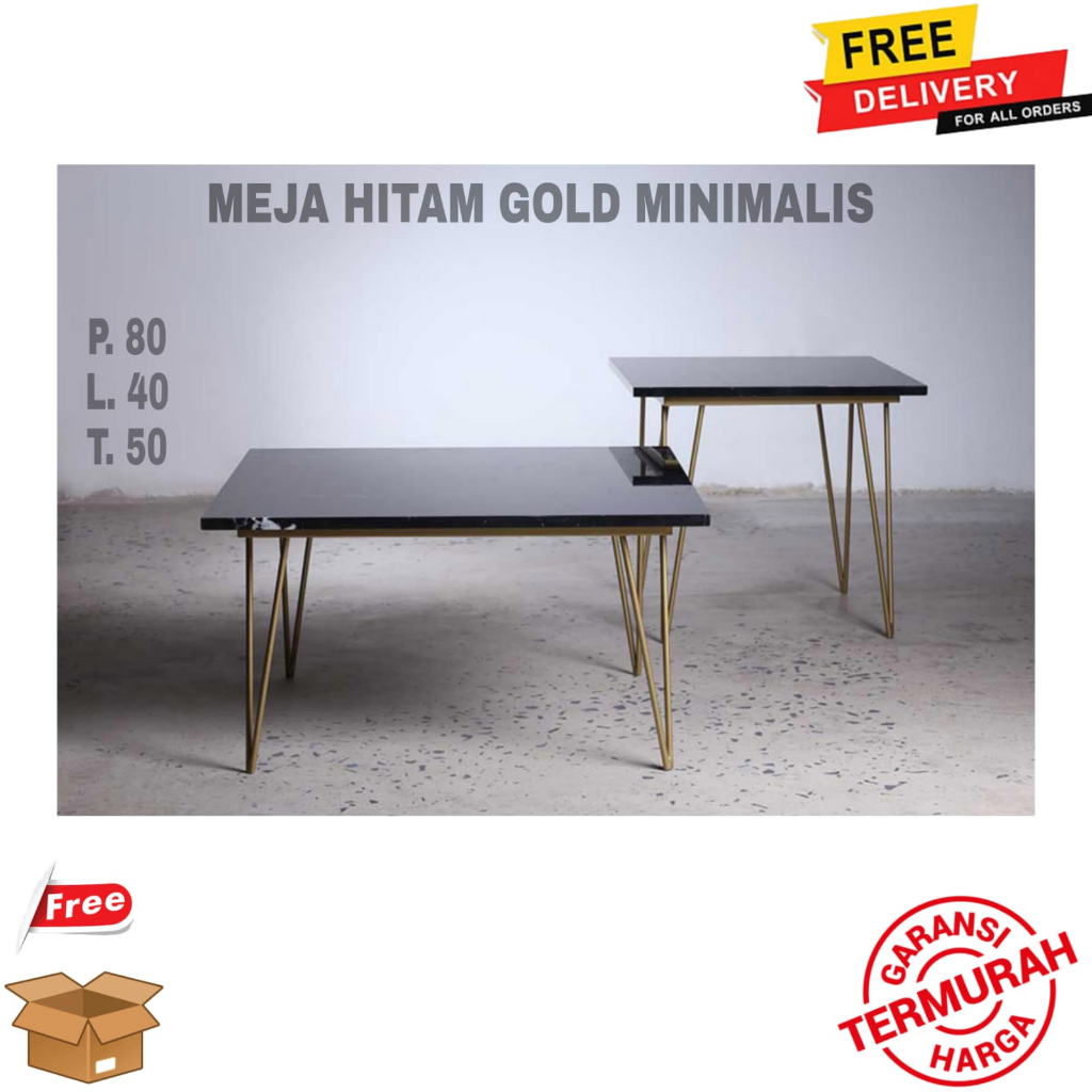 Jual Meja Tamu Hitam 80x40x50 Kaki GOLD Meja Belajar Meja Laptop / Meja ...