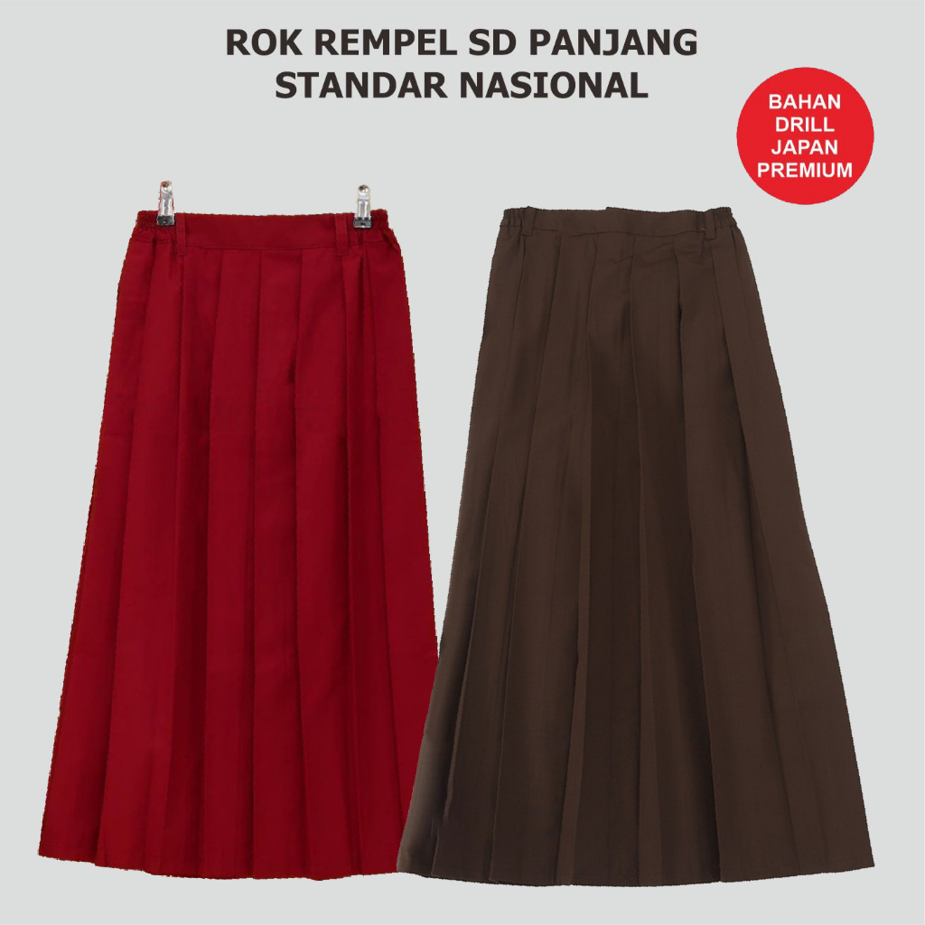 Jual Rok Sd Panjang Rok Mi Rempel Merah Coklat pramuka Bahan Drill ...