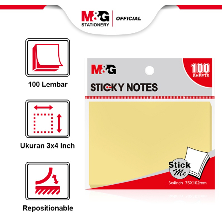 Jual M&G Sticky Notes Memo Tempel 100 Lembar Kertas Warna Kuning ...