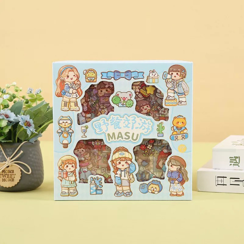Jual ( KKM ) MASU Sticker Box Aesthetic Karakter Cewek Korea Waterproof ...