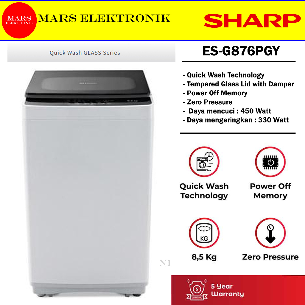 Jual MESIN CUCI SHARP ES-H858T-GY - 8,5 KG - ZERO PRESSURE - MESIN CUCI ...