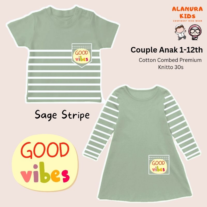 Jual Couple Kaos Tunik Sage Green Stripe Anak Kakak Adik Laki Perempuan ...