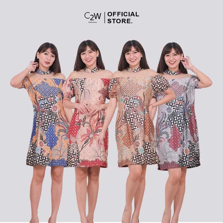 Jual C2W Clothtowear Dress Batik Sabrina Wanita All Size Satin Women's Clothes 627-SKR | Shopee ...
