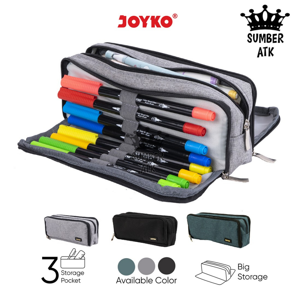 Jual Kotak Tempat Pensil Pencil Case Joyko PC-5006 Hitam Biru Abu Abu ...