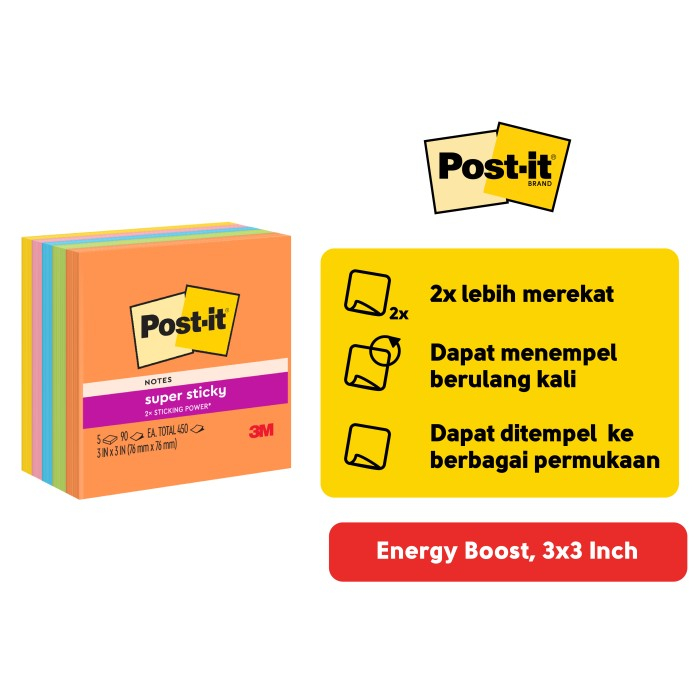 Jual Pusapu 3M Post it Sticky Notes Energy Boost 654-5SSAU 5 Pad 3x3 ...