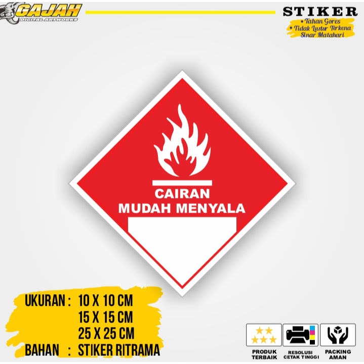 Jual Stiker Simbol Label K3 Limbah B3 Hazmat Cairan Mudah Menyala ...