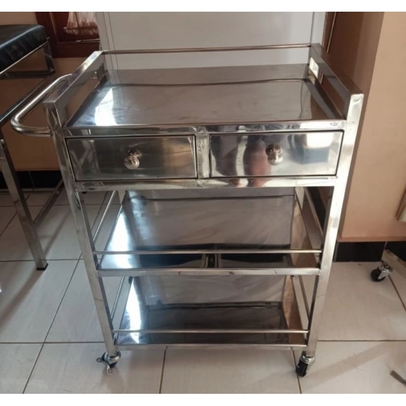 Jual Troli Instrument 2 Susun | Trolley 2 Laci Troly 3 Rak | Meja Medis ...