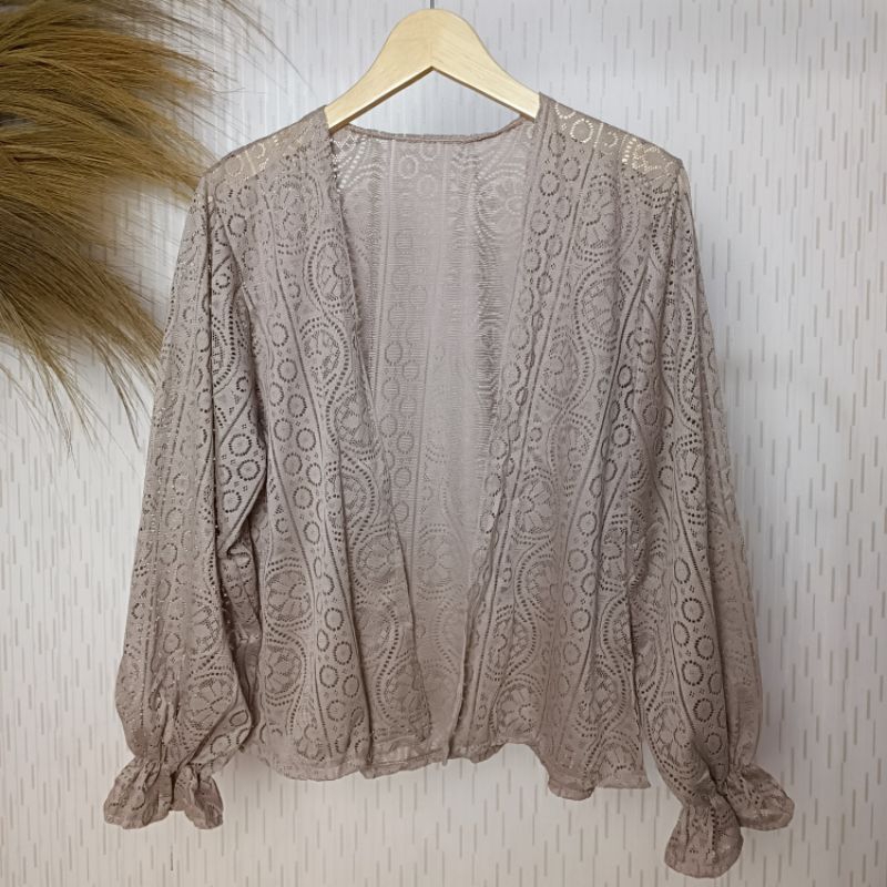 Jual Kardigan Brukat Coklat Tua / Cute Lace Outer Brukat / Atasan ...