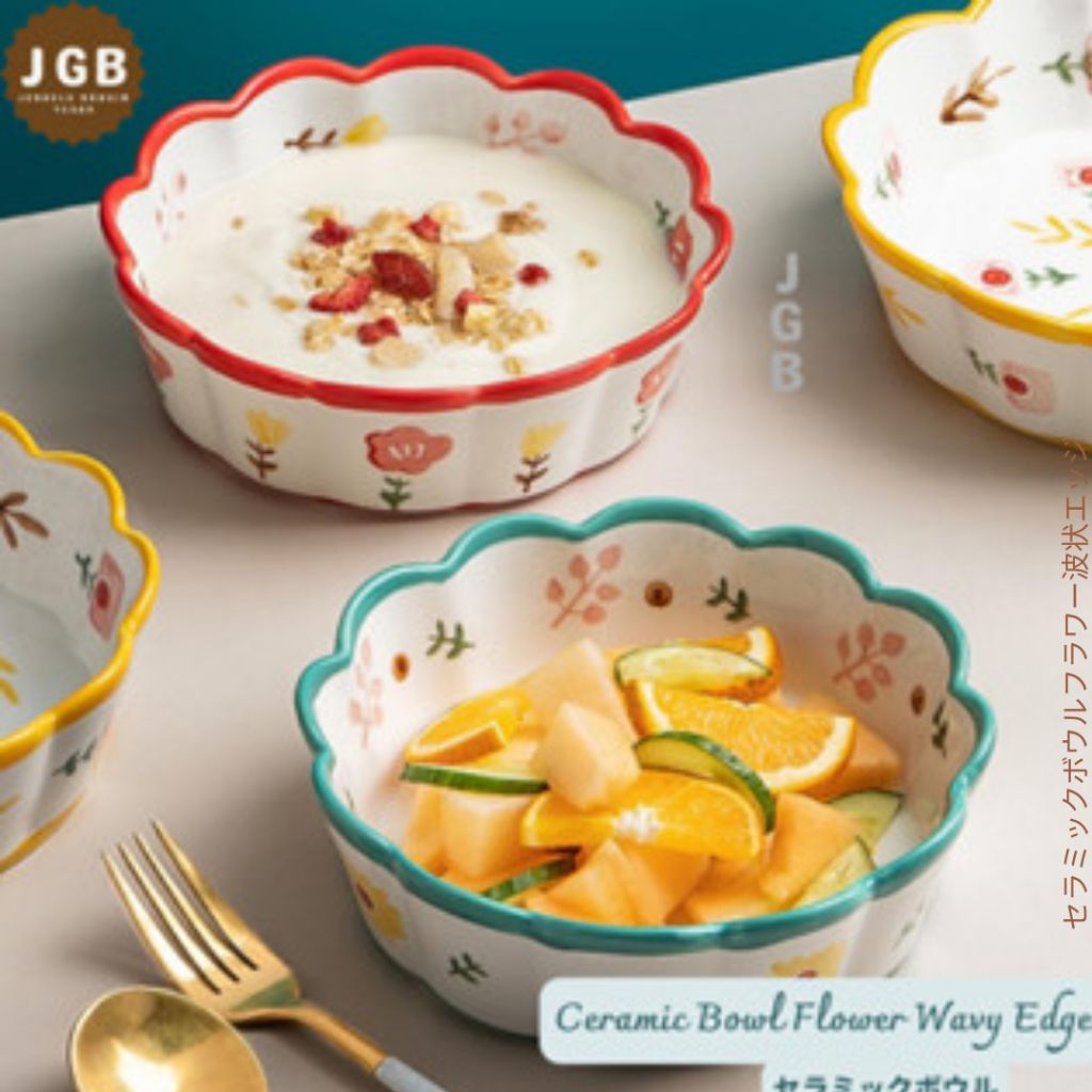 Jual Ceramic Bowl Flower Wavy Edge - Mangkok Saji Keramik Bunga Warna ...