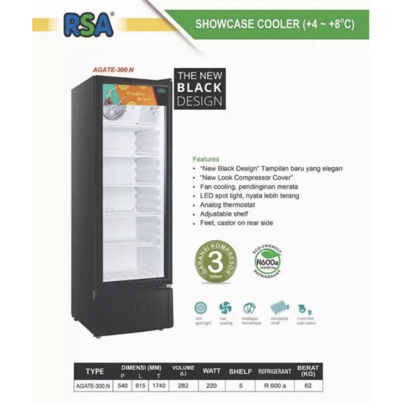 Jual showcase pendingin minuman 5 rak RSA agate 300 | Shopee Indonesia
