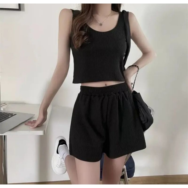 Jual ONESET TANKTOP KNIT WANITA || BAJU SETELAN WANITA HOTPANTS | Shopee Indonesia