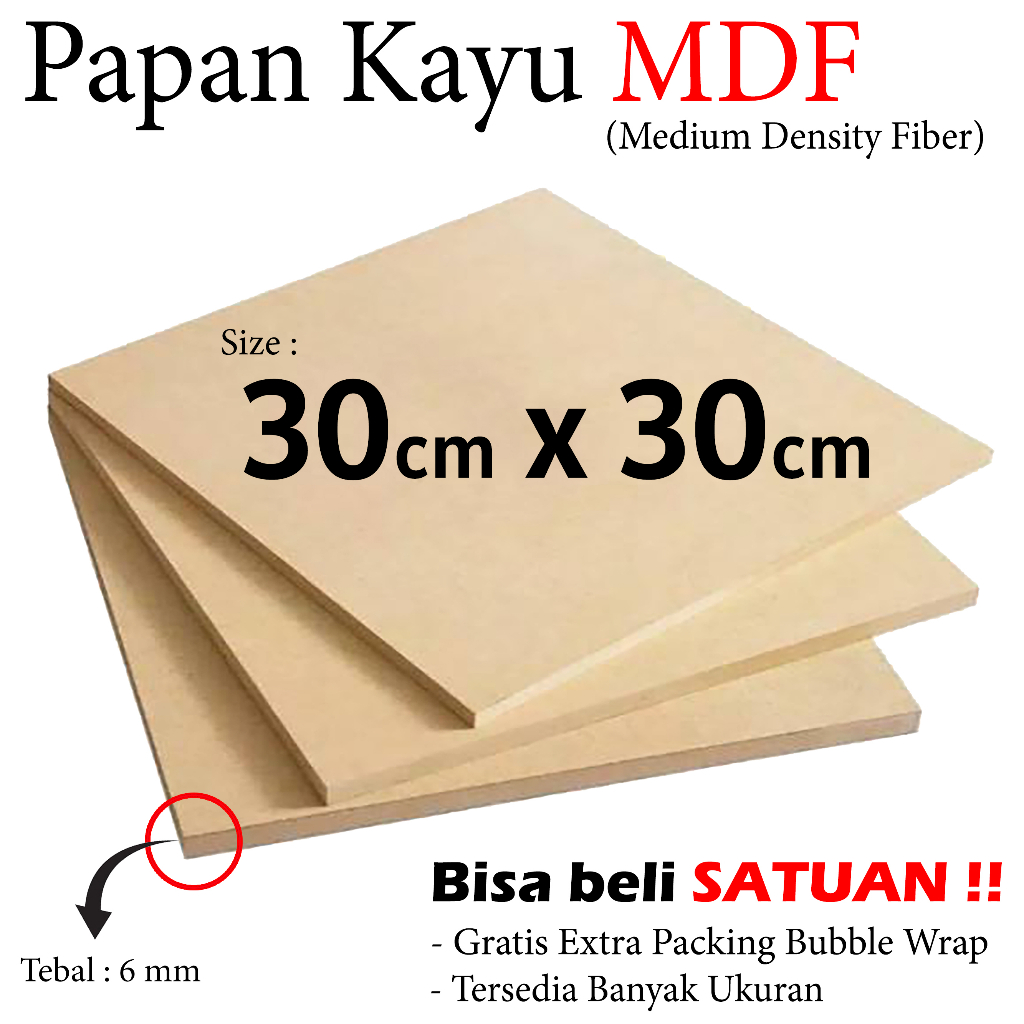 Jual Papan Kayu MDF Polos Bahan Pajangan Dinding Murah Ukuran 30x30 ...