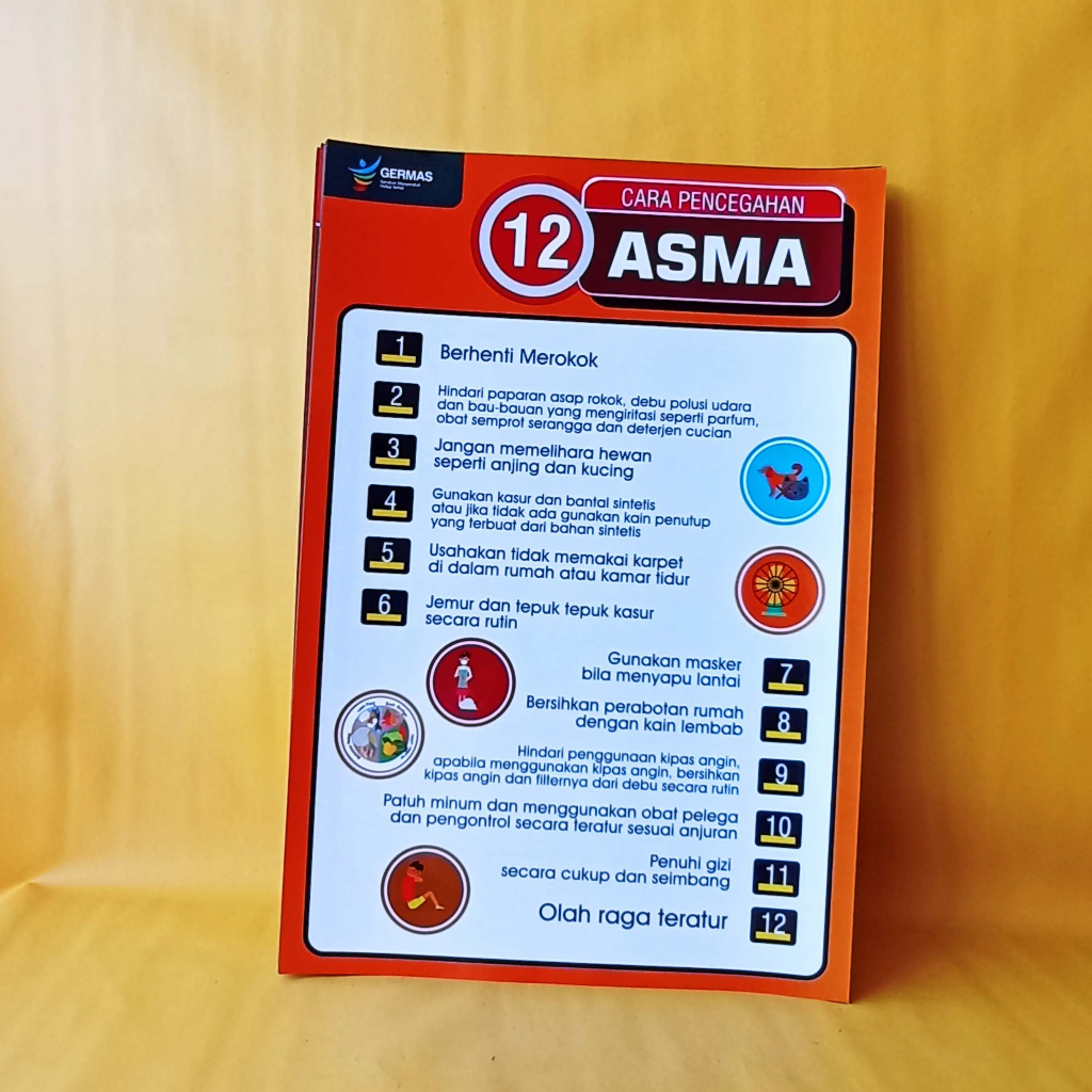 Jual Poster Penyakit | Poster 12 Cara Pencegahan Asma | Poster Asma ...