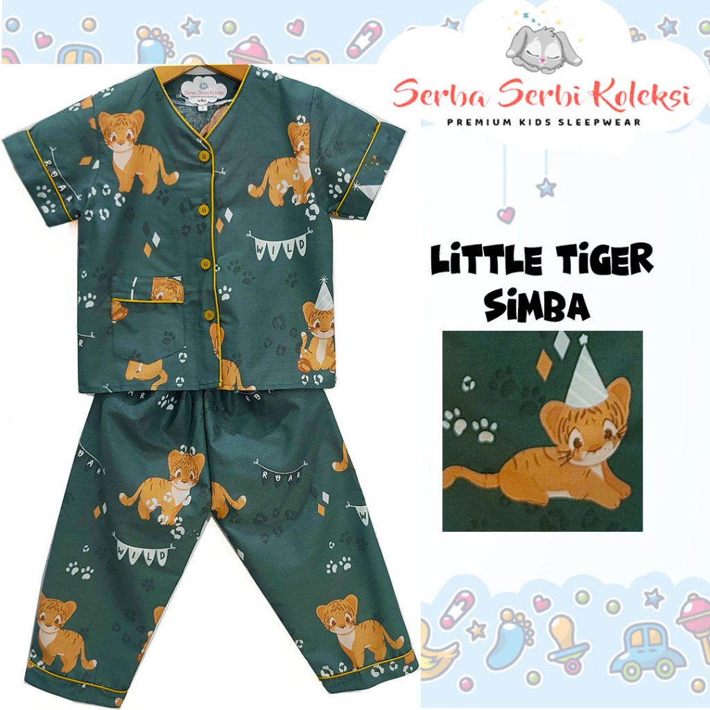 Jual PIYAMA ANAK Little Tiger Simba TANPA KERAH Celana Panjang KATUN ...