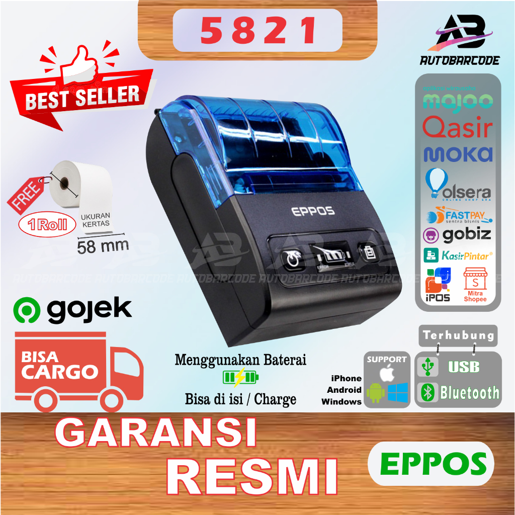 Jual Mini Printer Bluetooth Thermal Eppos EP-5821 EP5821 Printer Struk 58MM Portable Mobile ...