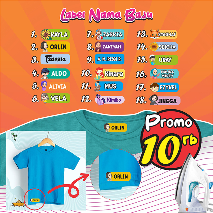 Jual LABEL NAMA BAJU ISI 18 pcs (TERMURAH) / STIKERBAJU / SABLON NAMA ...