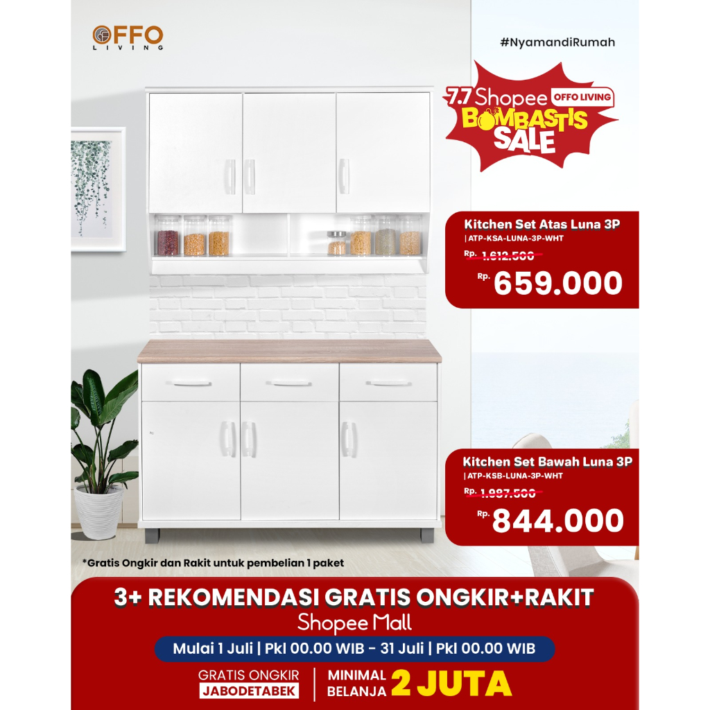 Jual Offo Living - Kitchen Set Lemari Dapur 3 Pintu - Luna Putih ...
