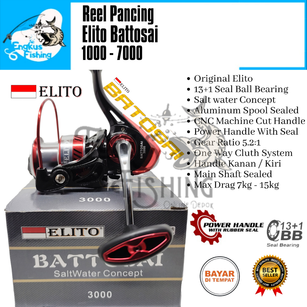 Jual Reel Pancing Elito Battosai 1000 - 7000 (13+1 Seal Bearing) Salt ...