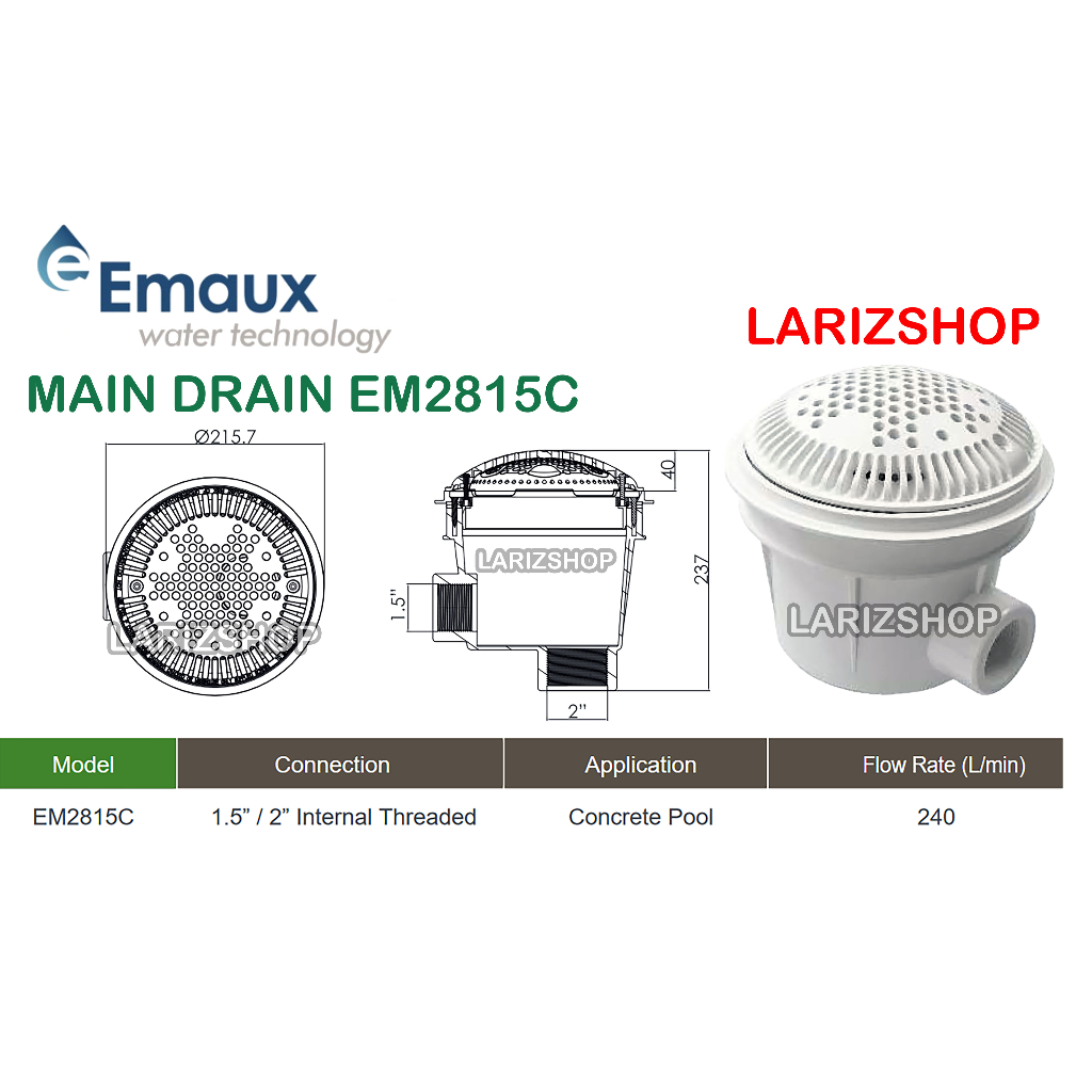 Jual MAINDRAIN KOLAM RENANG EMAUX EM 2815 C ORIGINAL / MAIN DRAIN EM2815 C/ MAINDRAIN EM2815C ...