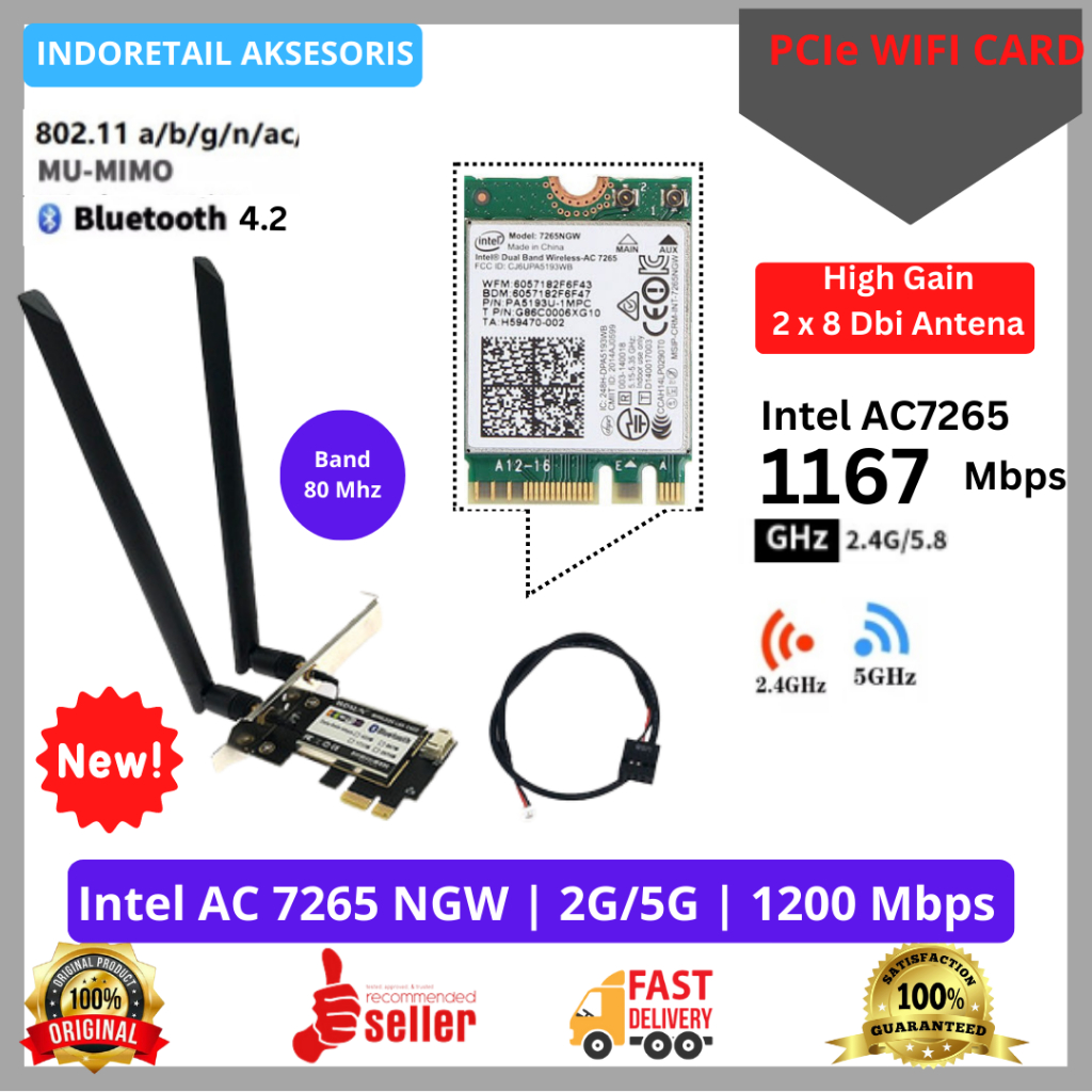 Jual PCIe Wifi Card NGFF Intel AC8265 AC7265 MT7921K AX210 AC9260 Dual ...
