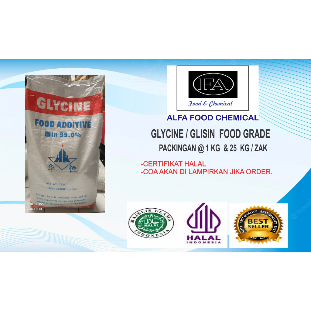 Jual GLYCIN/GLYSIN FOOD GRADE PACKINGAN 1 KG DAN 25 KG BERSERTIFIKAT ...
