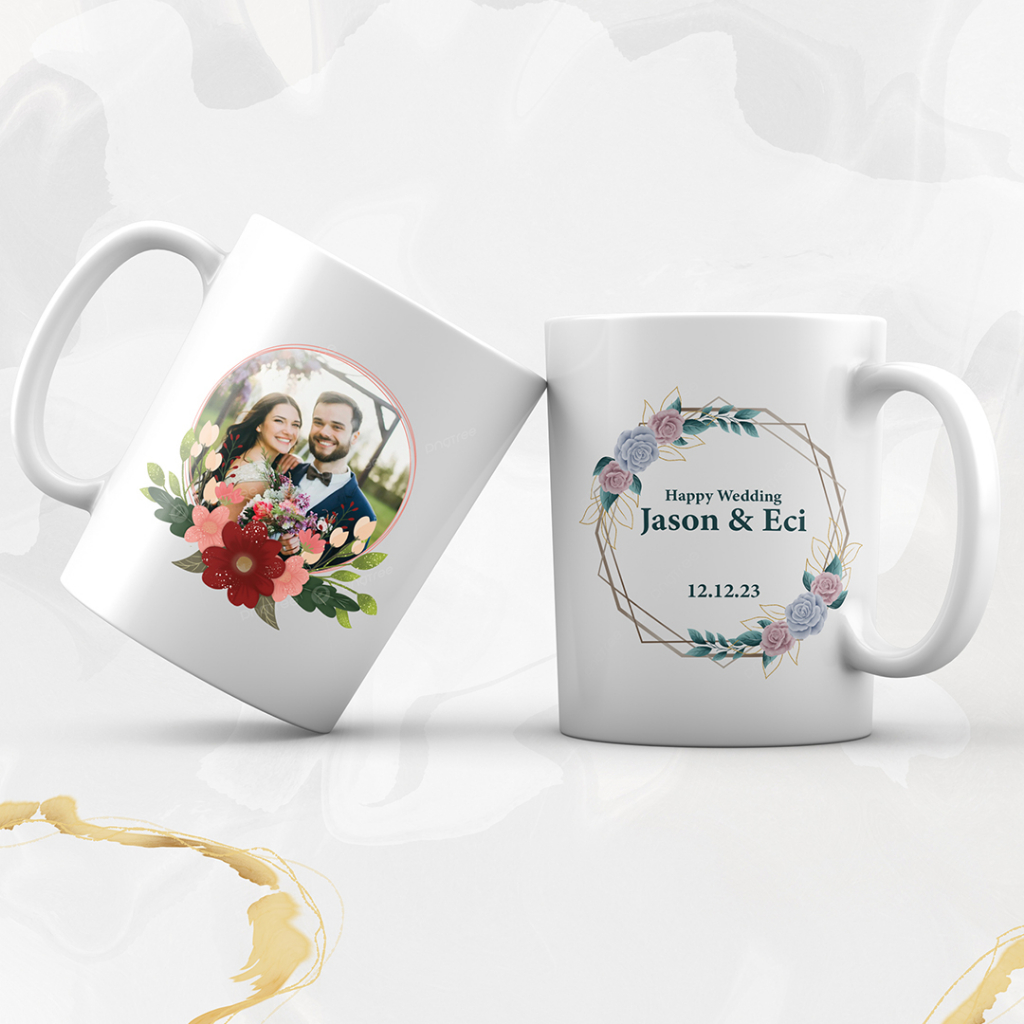 Jual HAPPY WEDDING/ CETAK MUG GELAS SOUVENIR PERNIKAHAN / MUG NIKAH ...