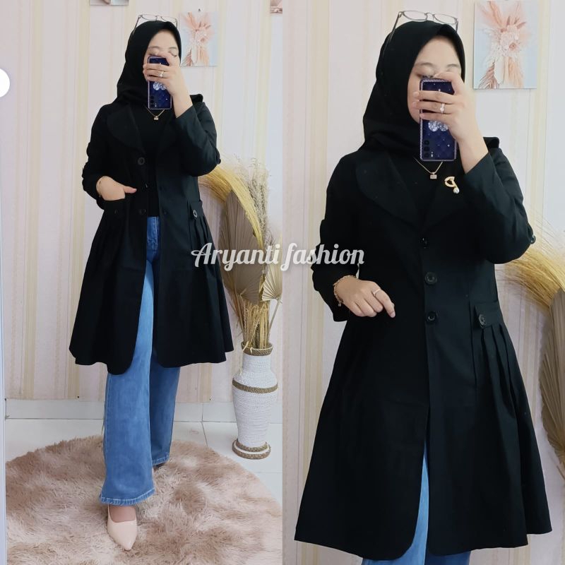 Jual Long blazer coat suede hitam imfort | Shopee Indonesia