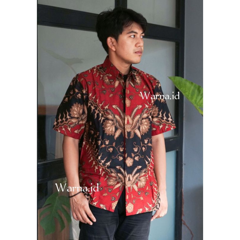 Jual BATIK PRIA LENGAN PENDEK WARNA MERAH MAROON TERBARU BATIK WARNA ...