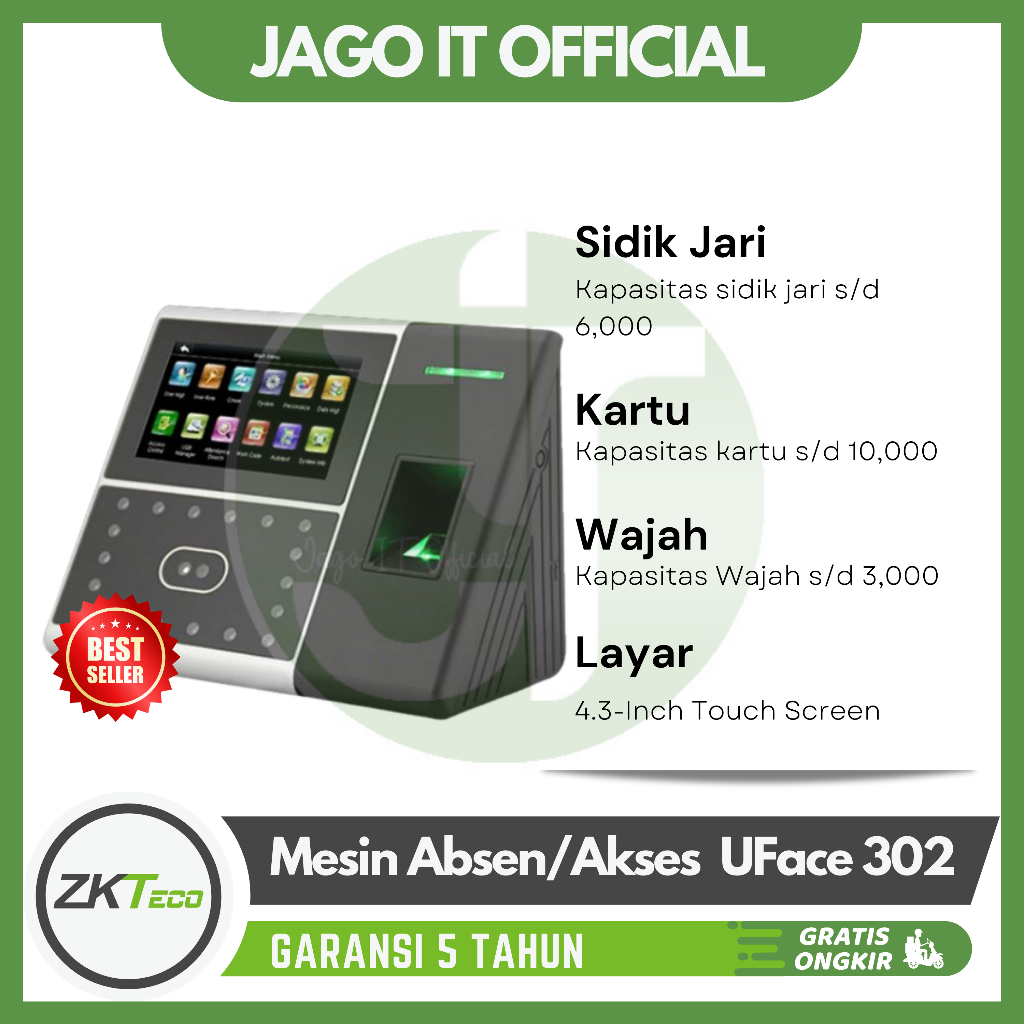 Jual Mesin Absensi | Mesin Absen Fingerprint Biometric ZKTeco UFace 302 Deteksi Wajah | Shopee ...