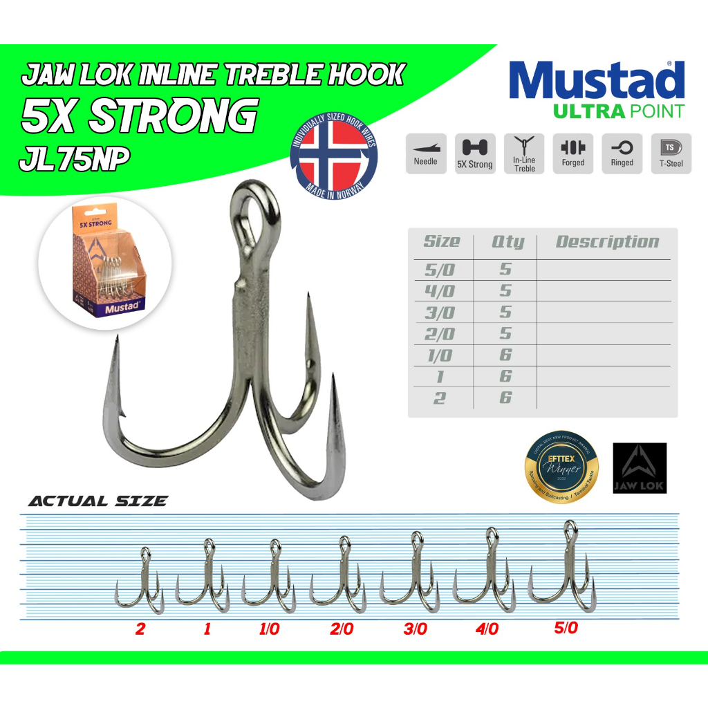 Jual PUSATPANCING5 - Mata Pancing Mustad Jaw Lok In-Line Treble Hook - 5X STRONG JL75 Cocok ...