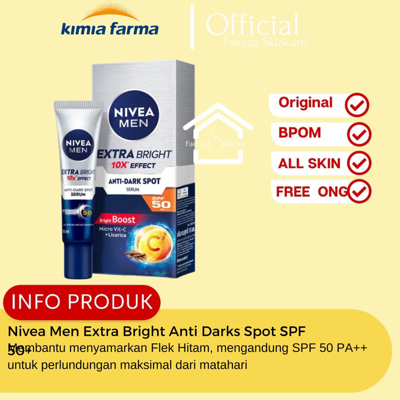 Jual Nivea Men Extra Bright Anti Dark Spot Spf 50 PA++++ 15ml | Shopee Indonesia
