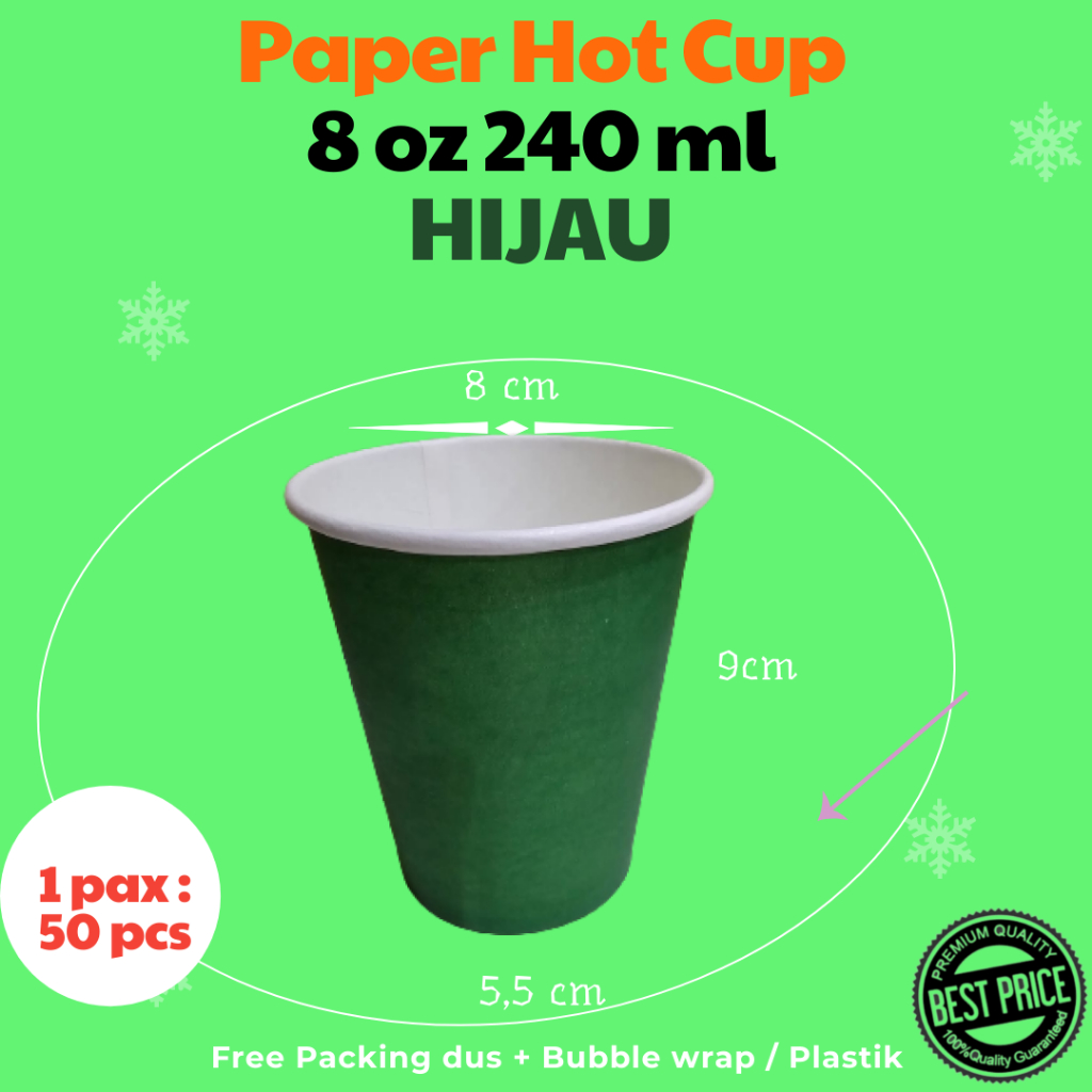 Jual Paper Hot Cup 8 oz 240 ml Gelas Kertas HIJAU isi 50 pcs gelas kopi teh minuman panas ...
