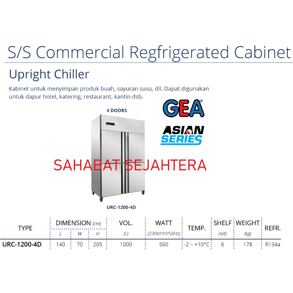 Jual GEA Stainless Steel Upright Chiller URC-1200-4D Chiller Stainless ...