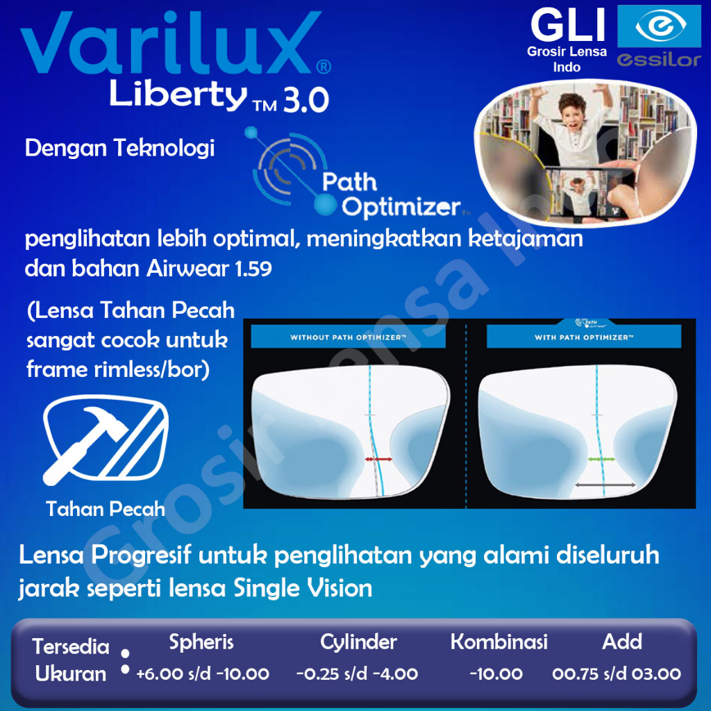 Jual Lensa Kacamata Progresif ESSILOR Varilux Liberty Airwear 1.59 ...