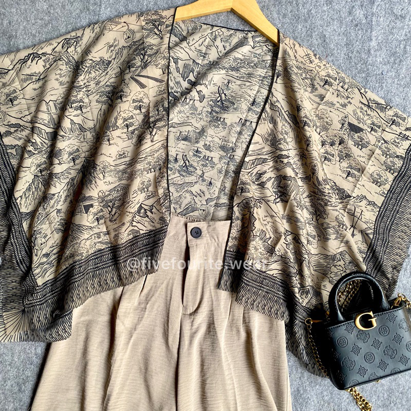 Jual Zaviya One Set | Outer kimono batwing scarf+ kulot high weist ...