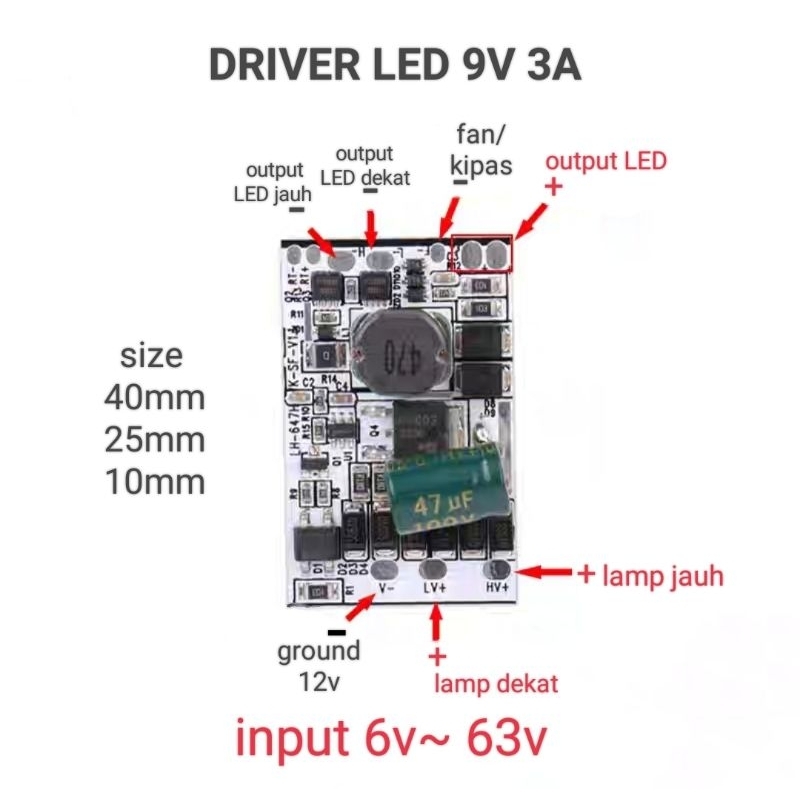 Jual DRIVER LED 3A 3,5A 9V PLAT ALUMINIUM DUAL LIGH GANDA DEKAT JAUH ...