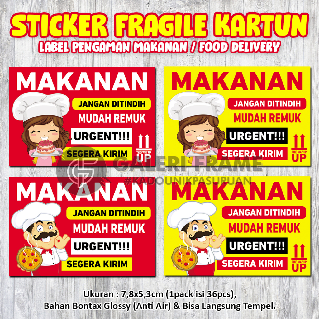 Jual STICKER FRAGILE KARTUN UNTUK PENGAMAN MAKANAN || FRAGILE FOOD ...