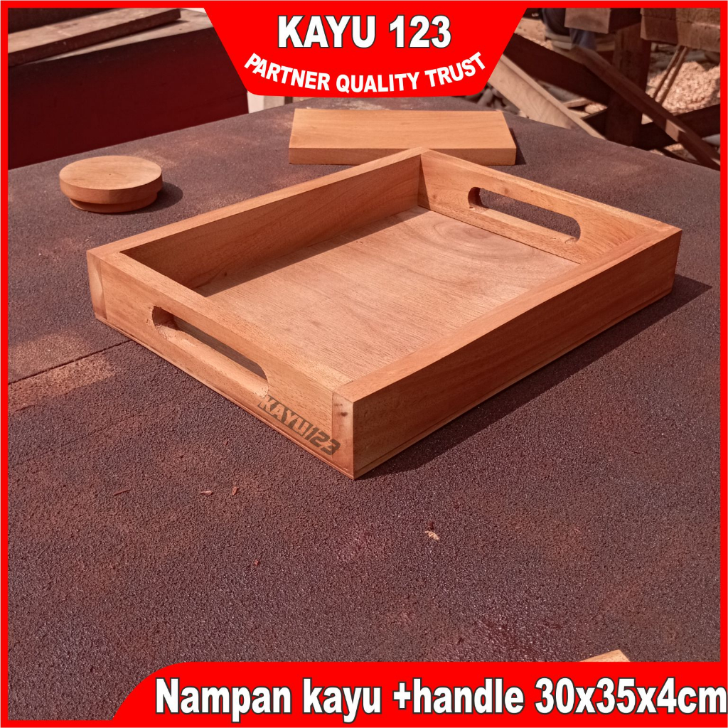 Jual Nampan kayu +handle 30x35x4cm Wooden Tray kotak serbaguna baki ...