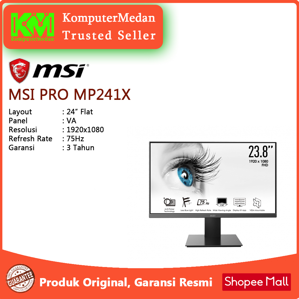 Jual LED Monitor MSI PRO MP241X (24"/Flat/VA/75hz/Frameless/Speaker/D ...