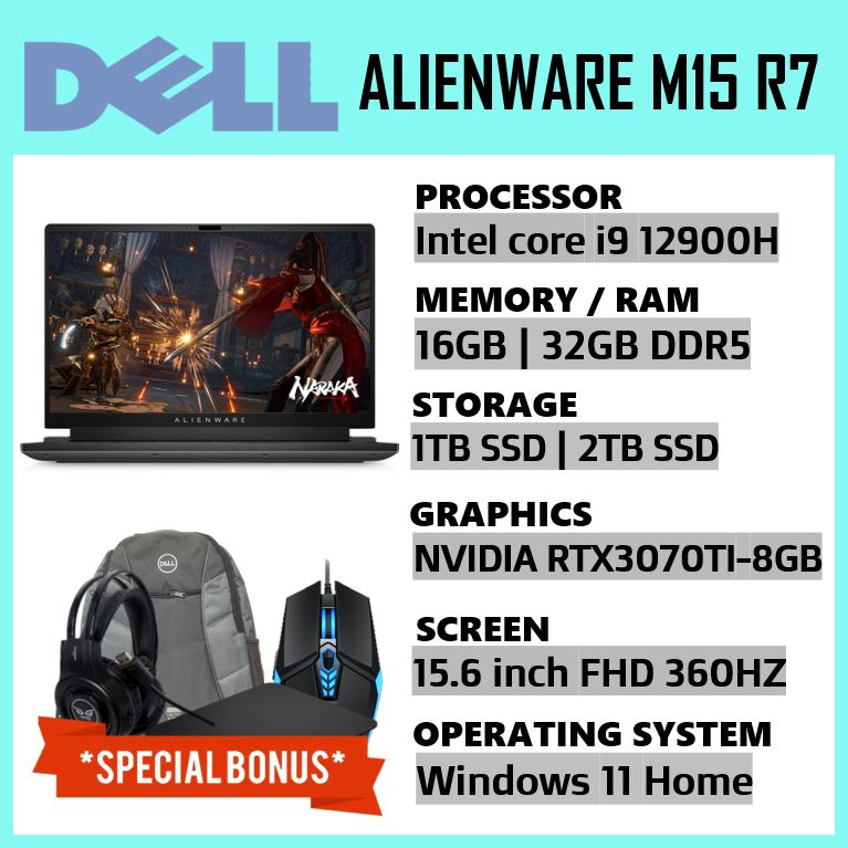 Jual Laptop Gaming Alienware intel core i9 12900H RTX 3070 Ti 15 inch ...
