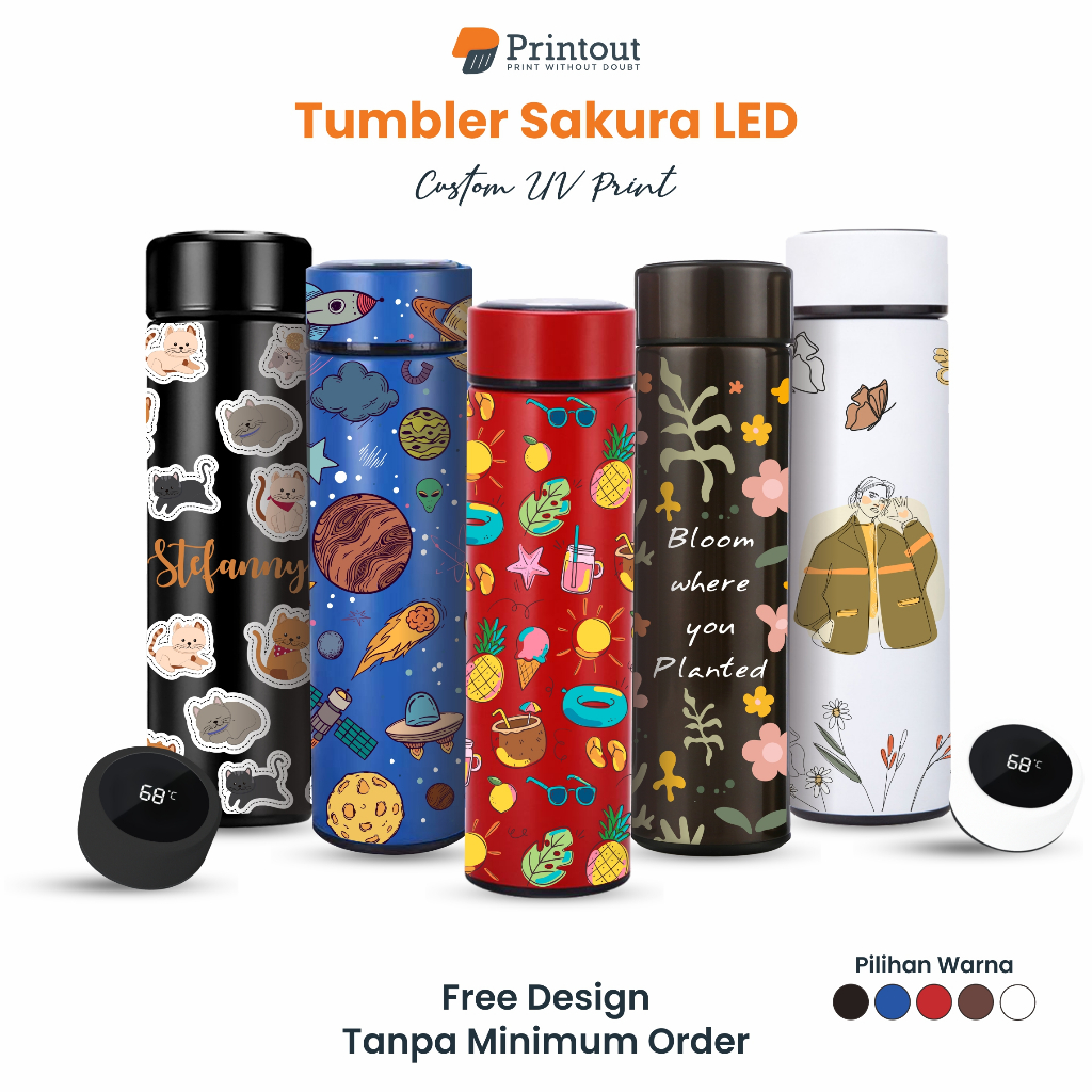 Jual PRINTOUT Tumbler Termos LED 500ml Custom Print Nama Botol Minum ...