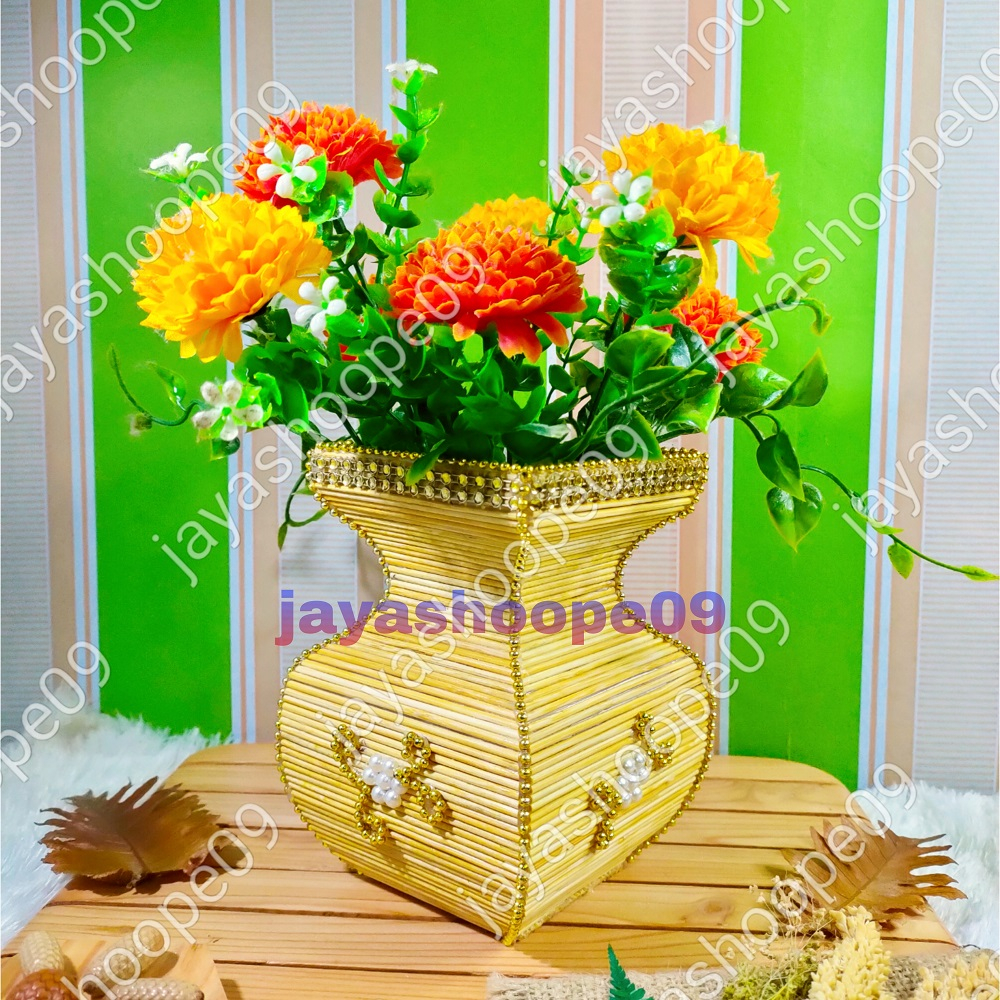 Jual Kerajinan vas bunga dari tusuk sate / pot bunga prakarya mewah dan ...
