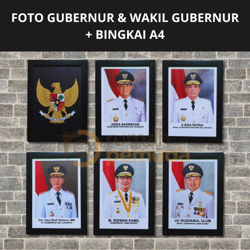 Jual Foto Gubernur, Wakil Gubernur dan Garuda Pancasila + Bingkai A4 / 21x30 cm (Gubernur DKI ...