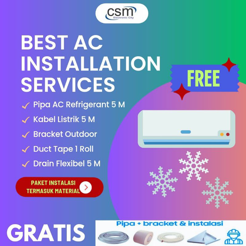 Jual PAKET PEMASANGAN AC SPLIT [FREE INSTALASI+MATERIAL] 5 METER [1,5 ...