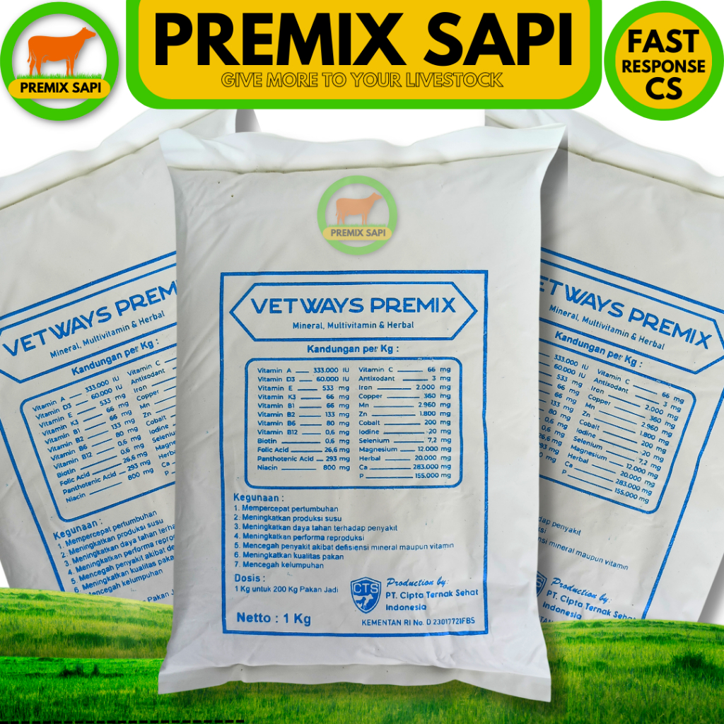 Jual VETWAYS PREMIX 1KG - Premix Mineral Multivitamin Penambah Nafsu Makan & Penggemuk Sapi ...