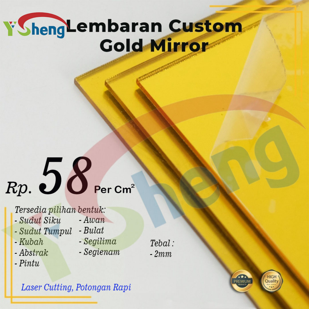 Jual Akrilik Lembaran ukuran CUSTOM 2mm / Gold Mirror, RoseGold Mirror ...